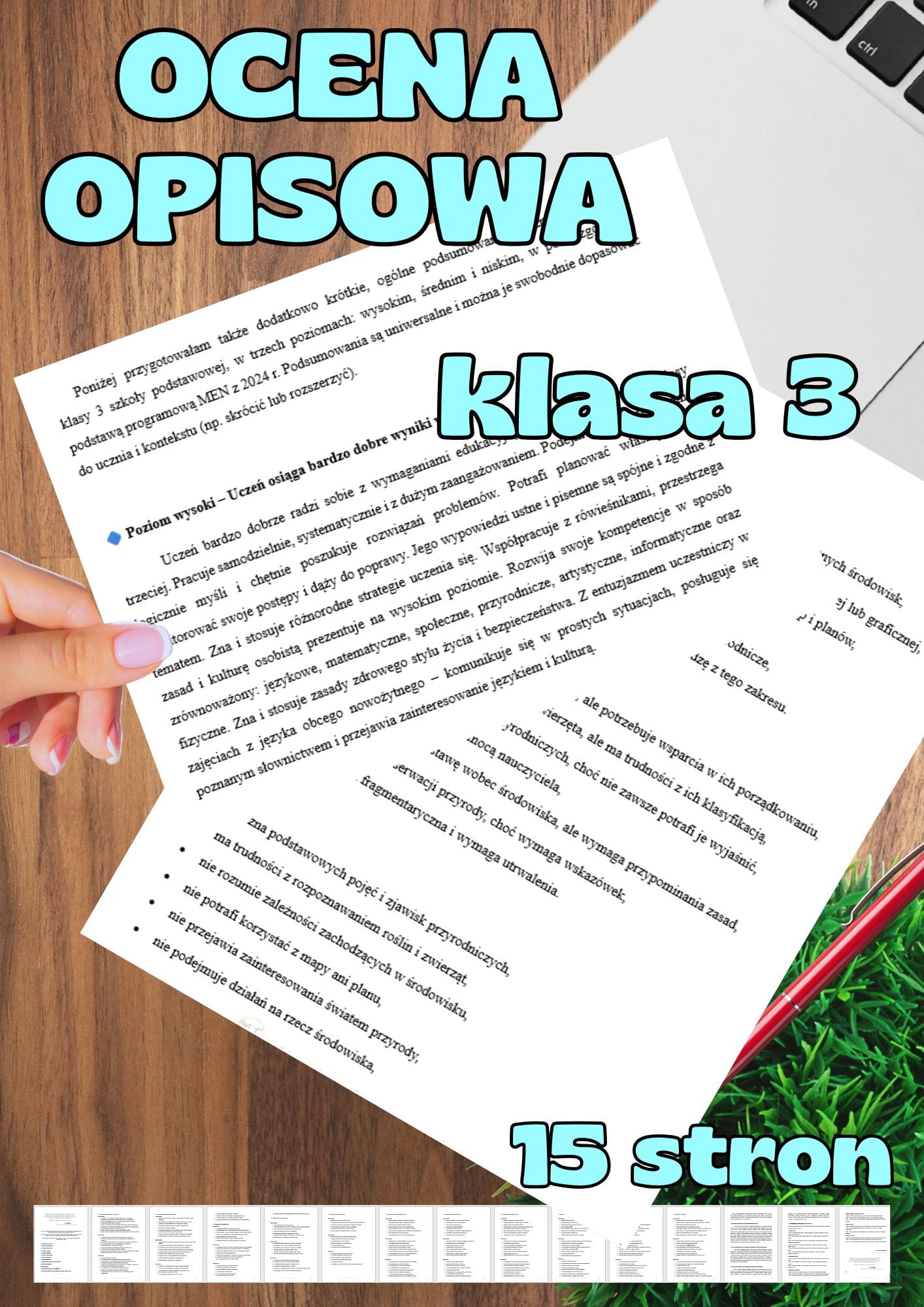 Ocena opisowa KLASA 3 koniec roku MAFIBYANN pomoce edukacyjne